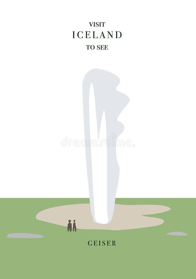 Iceland Inviting Postcard. Geiser , Simple Flat Design. Stock ...