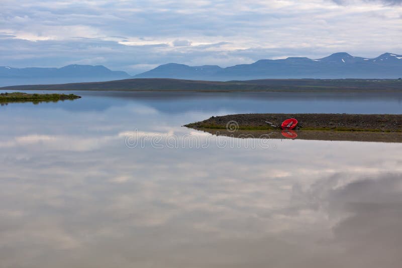 Iceland Landscape with Red Boat Stock Image - Image of boat, freshness ...