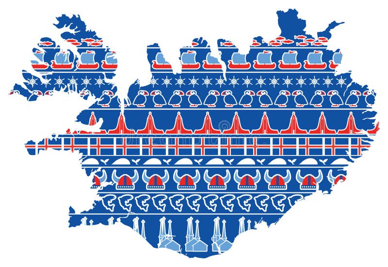Iceland Map with Icons stock vector. Illustration of gullfoss - 117842216