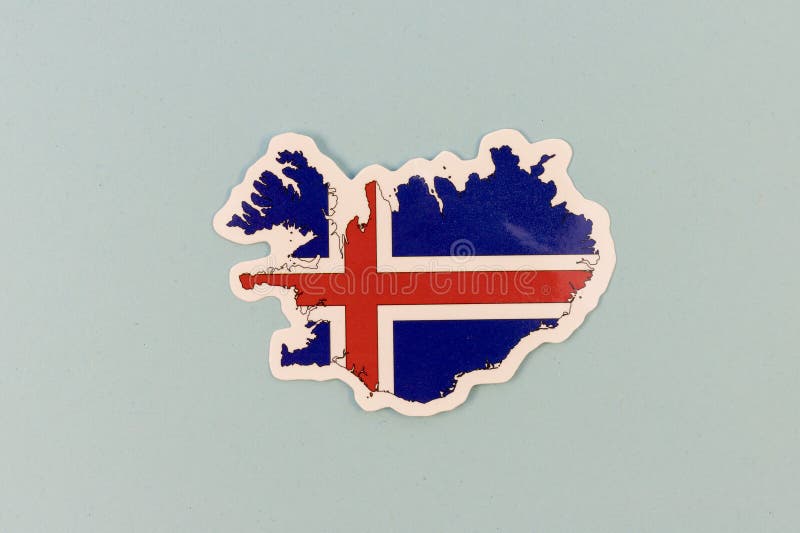 Iceland Map Shaped Sticker with National Flag Design on Light Blue ...