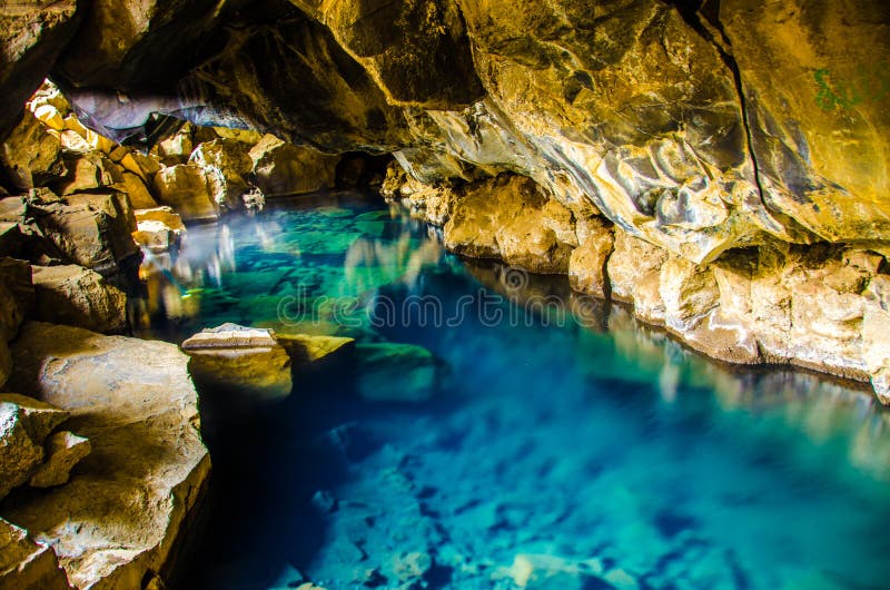 Iceland - Myvatn - Hot Pool in Cave Stock Photo - Image of heat, blue ...
