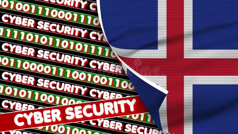 Iceland Realistic Flag with Cyber Security Titles Fabric Texture 3D ...