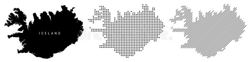 Iceland Silhouette Map and Two Patterns of Dots and Slanted Lines. Flat ...