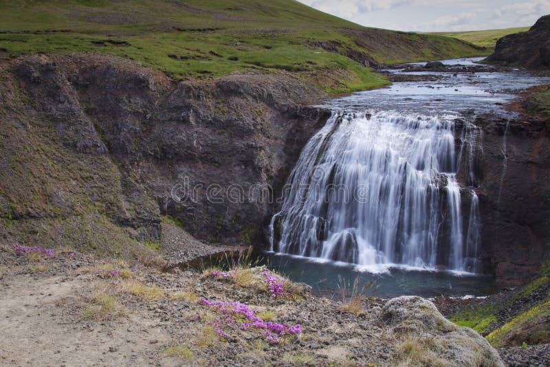 Iceland: Waterfall in Highlands Stock Image - Image of cold, national ...