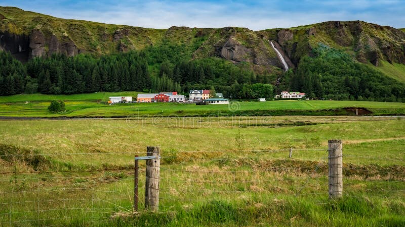 Iceland - Waterfall Behind the Village - Vik Stock Photo - Image of ...