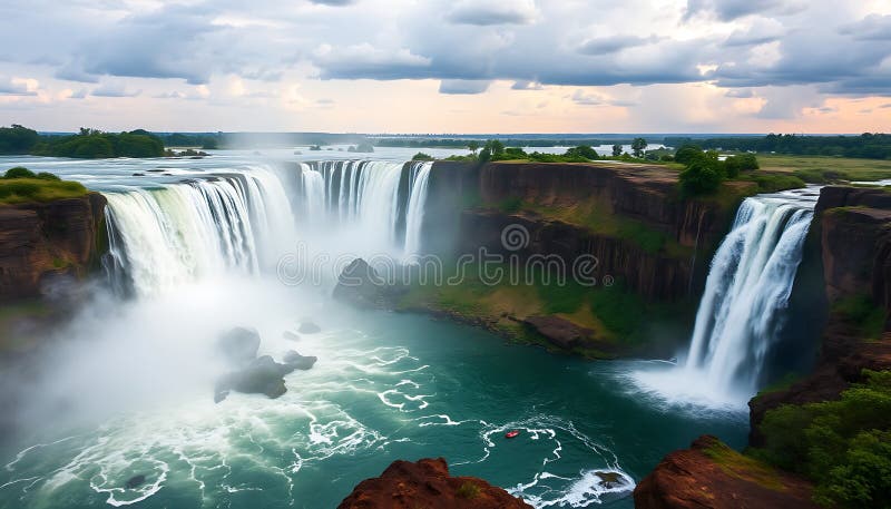 Iceland Waterfall Landscape, Powerful Nature Flow Generative AI Stock ...