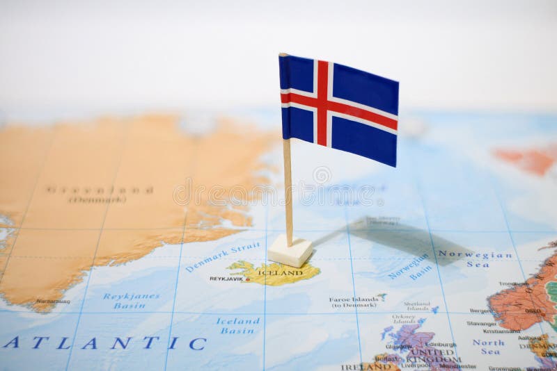 Iceland on World Map with Flag Stock Photo - Image of capital, macro ...