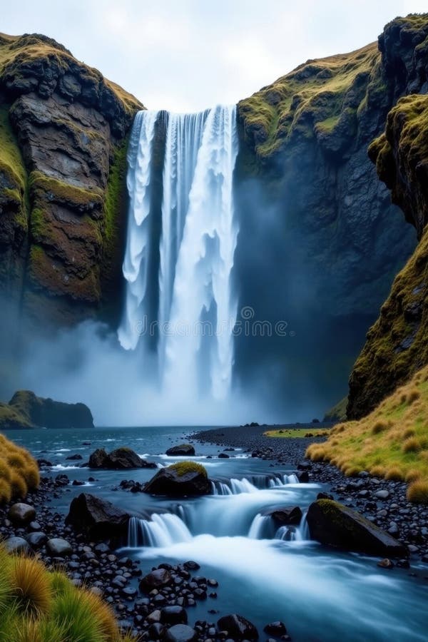 Icelandic Barnafoss Waterfall, Cascading Water, Rugged Basalt Columns ...