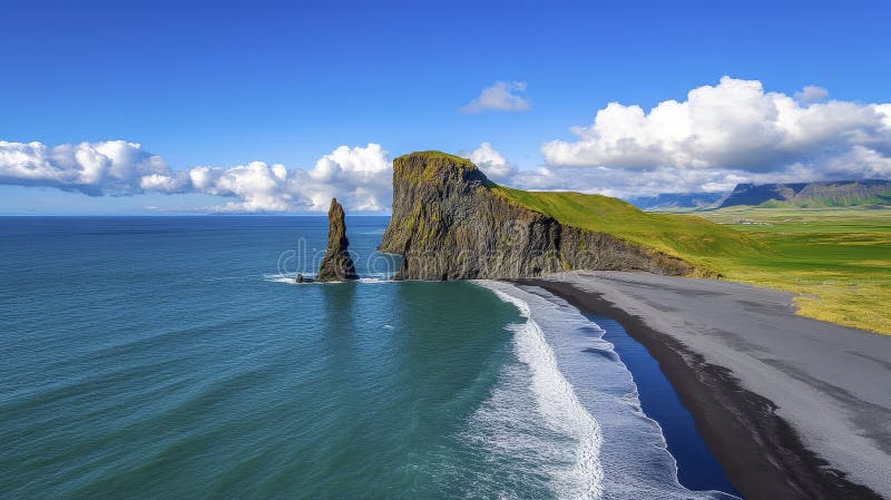 Icelandic Black Sand Beach with Basalt Rock Formations Stock ...