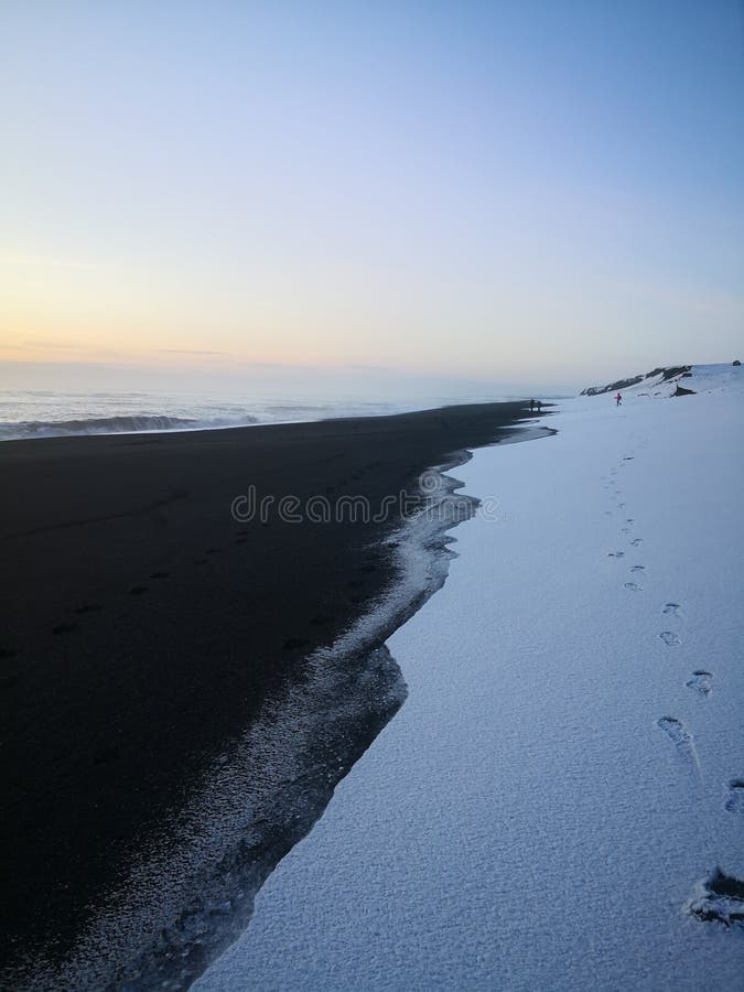 Icelandic Black Sand Sea Under the Snow Stock Image - Image of snow ...