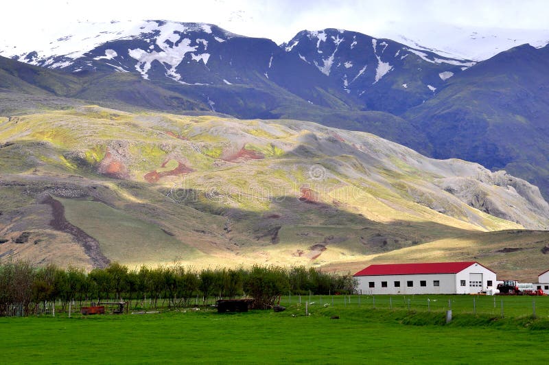 Icelandic Farm in the Mountains Stock Photo - Image of landscape, grass ...
