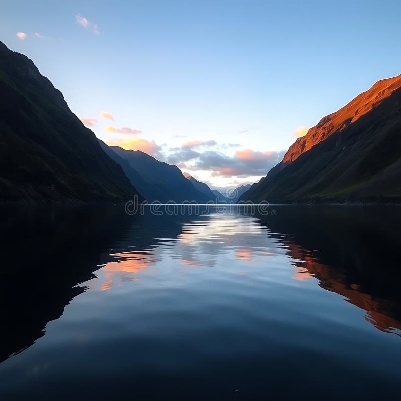 Icelandic Fjords with Calm Reflective Waters Stock Illustration ...