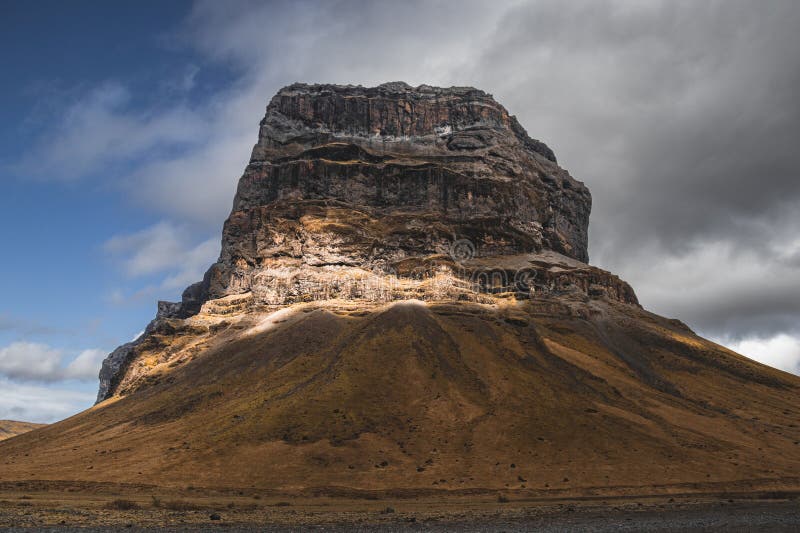 Icelandic Landscape with Big Hill, Moss and Dramatic Clouds. Stock ...