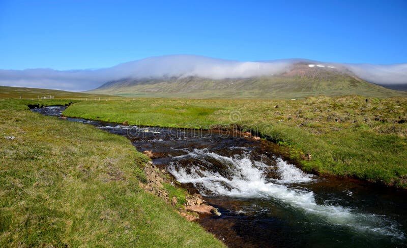 Icelandic Landscape with a River and a Mountain. Peninsula Skagi. Stock ...