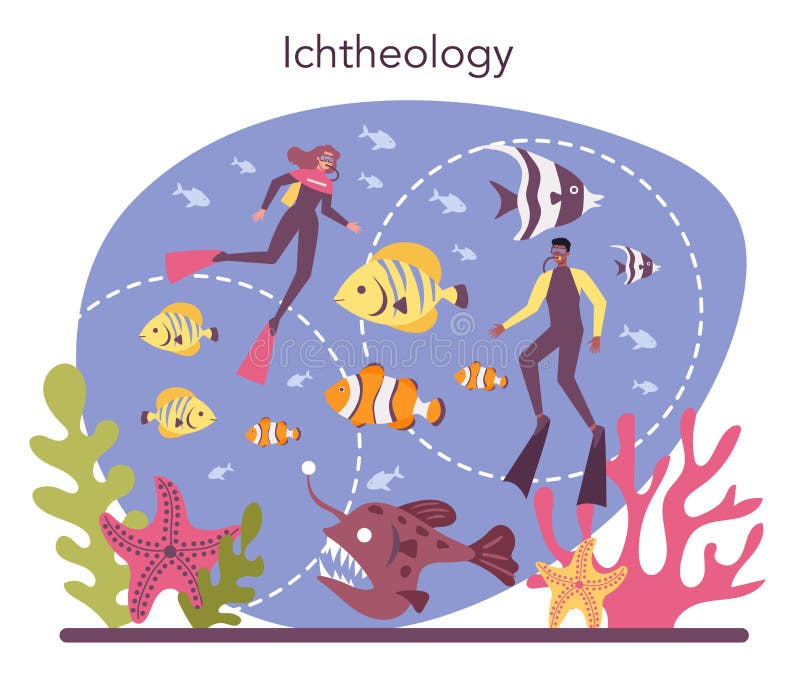 Ichthyologist Concept. Oceanic Fauna Scientist Stock Vector ...