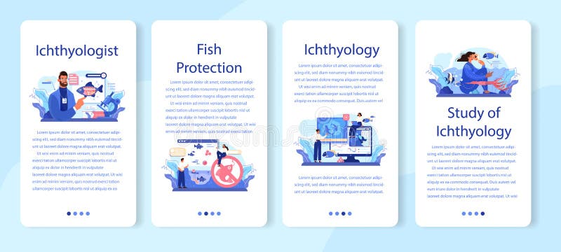 Ichthyologist Mobile Application Banner Set. Ocean Fauna Scientist ...