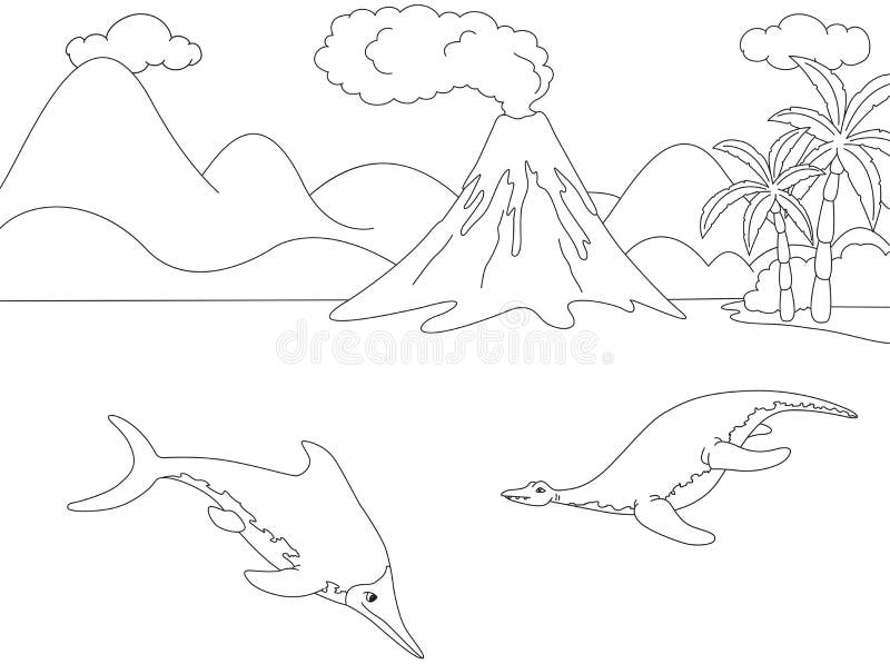 Ichthyosaurus Et Pliosaurus Mignons Drôles Sur Le Fond D'un P ...