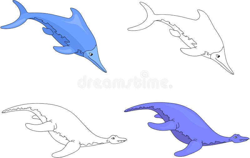 Ichthyosaurus Y Pliosaurus Lindos Divertidos Ilustración del Vector ...