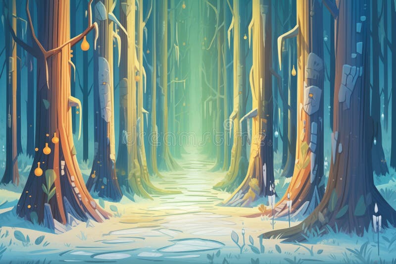 An Icicle-fringed Forest Path Lit by a Faint Moonlight Glow Stock ...