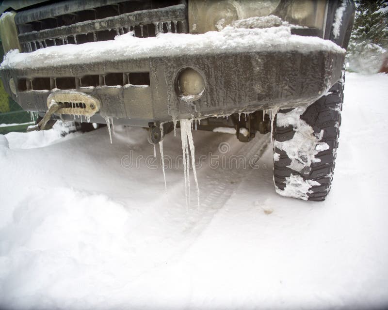 Icicles on a car bumper stock image. Image of frozen - 351804115