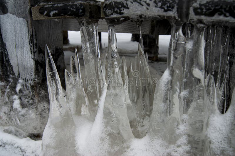 Icicles Come Out of the Ground. Cold Winter and Snowy Winter Stock ...