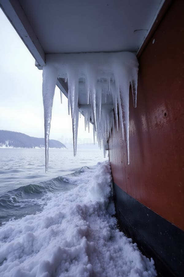 Icicles Form on the Underside of a Ferry Crossing Baikal Lake in Cold ...
