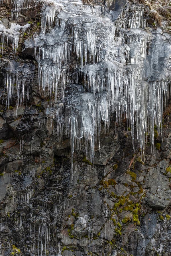Icicles Forming an Icefall in the Mountain in Winter Stock Image ...