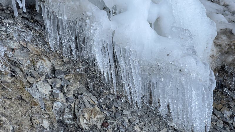 Icicles in Freezing Areas Around Waterfall Edges Stock Image - Image of ...
