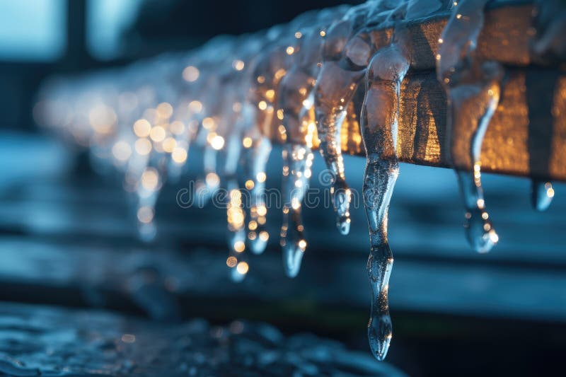 Icicles Hanging from a Bench in the Rain and Ice. Generative Ai Stock ...