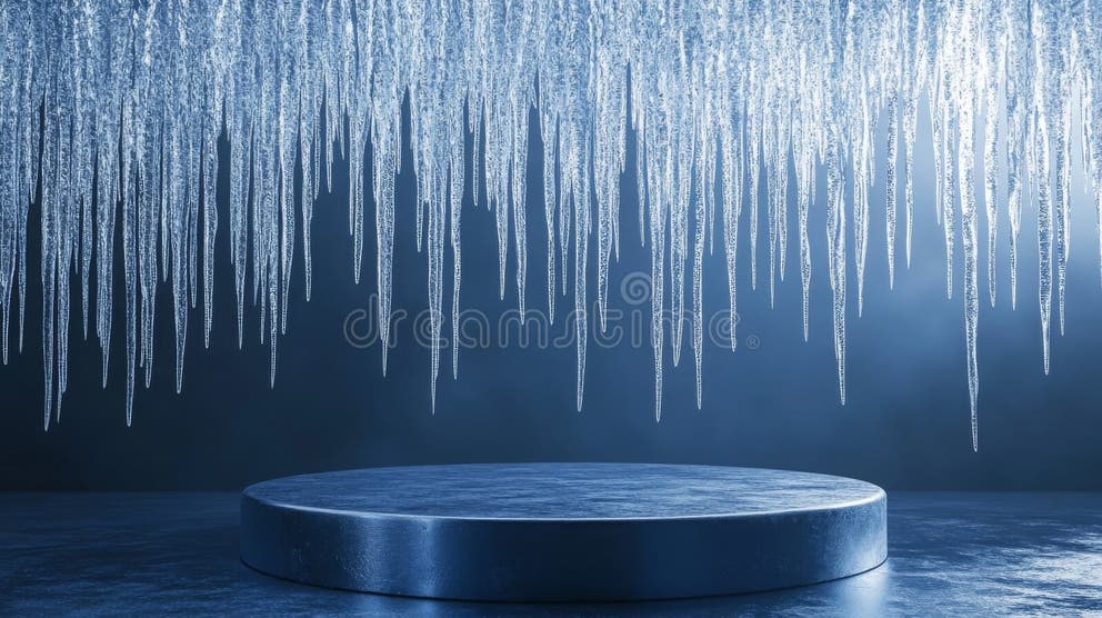 Icicles Hanging from a Ceiling in a Cool Blue Environment with a ...