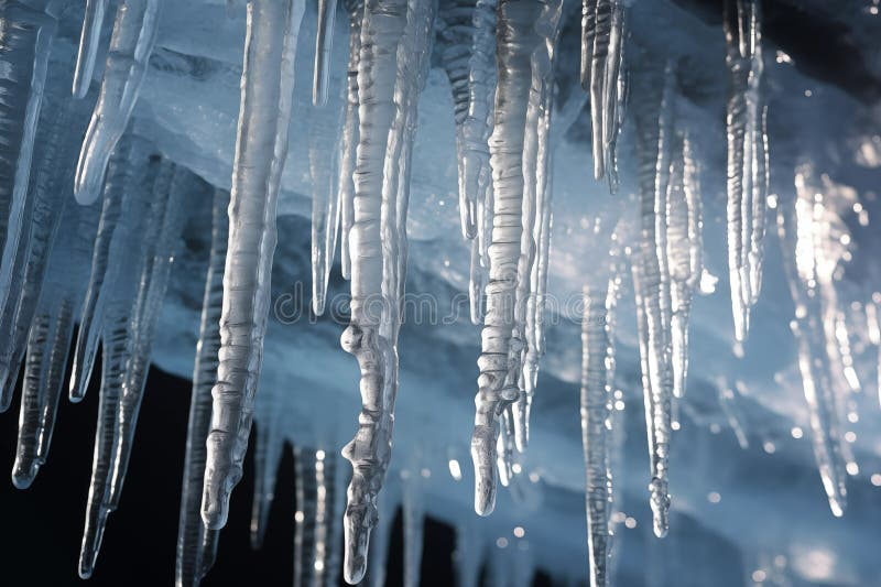 Icicles Hanging. Close-up Ice Crystals Forming on the Surface of ...