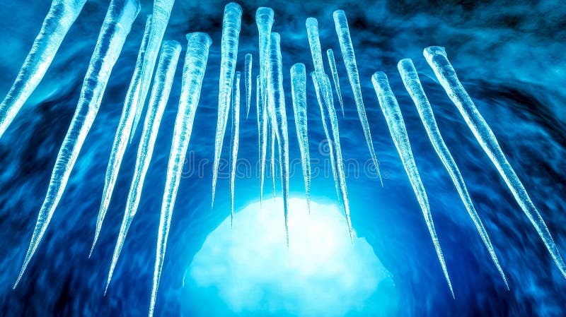 Icicles Hanging in Ice Cave with Light Reflecting from Below Stock ...