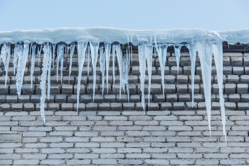 Icicles Hanging on the Metal Roof. Stock Photo - Image of frozen ...