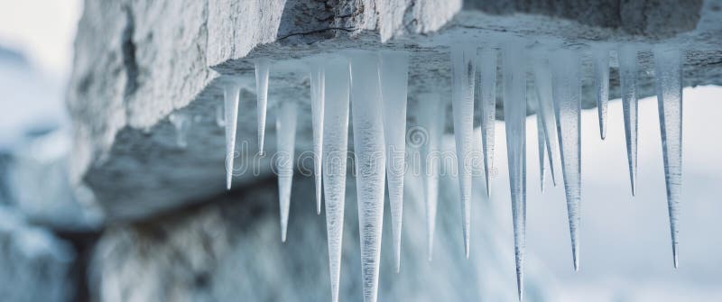 Icicles Hanging from a Rock Face in the Freezing Cold Stock Image ...