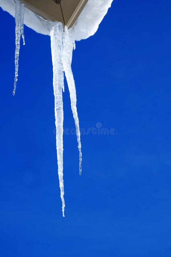 Icicles Hanging from Rooftop of Home Melted Ice Dripping Stock Image ...