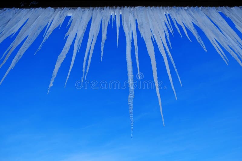 Icicles Hanging from Rooftop of Home Melted Ice Dripping Stock Photo ...