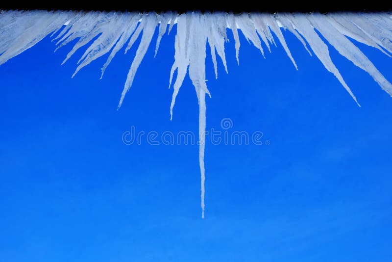 Icicles Hanging from Rooftop of Home Melted Ice Dripping Stock Image ...