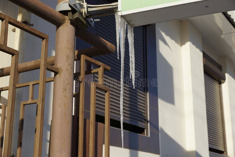 Icicles on the Office Building Stock Photo - Image of natural, glass ...