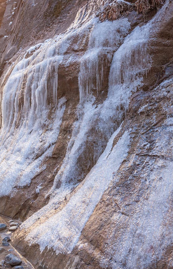 Icicles on Rock in Zion National Park in Winter Stock Photo - Image of ...