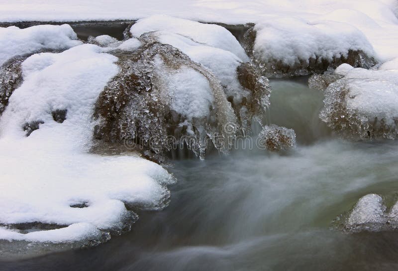 Icicles and Snow on Small Winter Creek Stock Image - Image of icicles ...