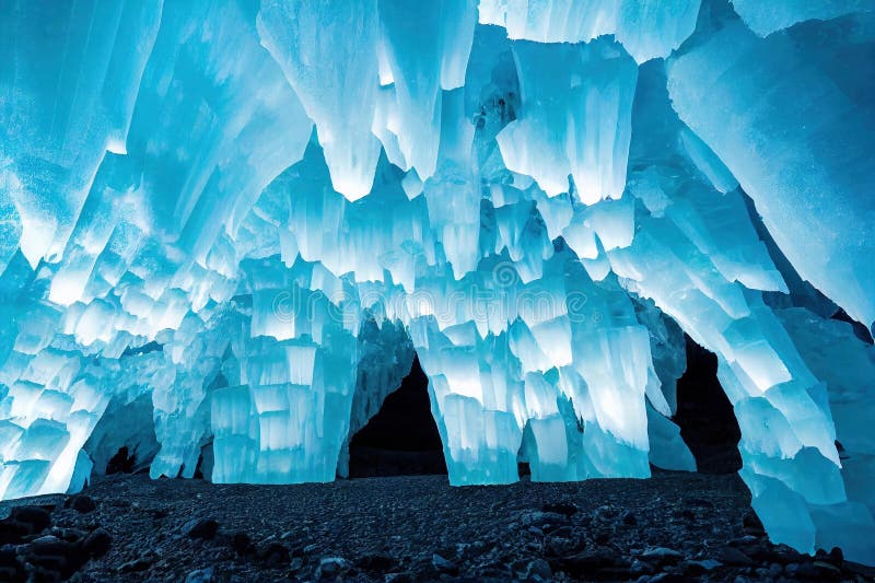Icicles and Stalactites in Ice Cave in Snow. Stock Illustration ...