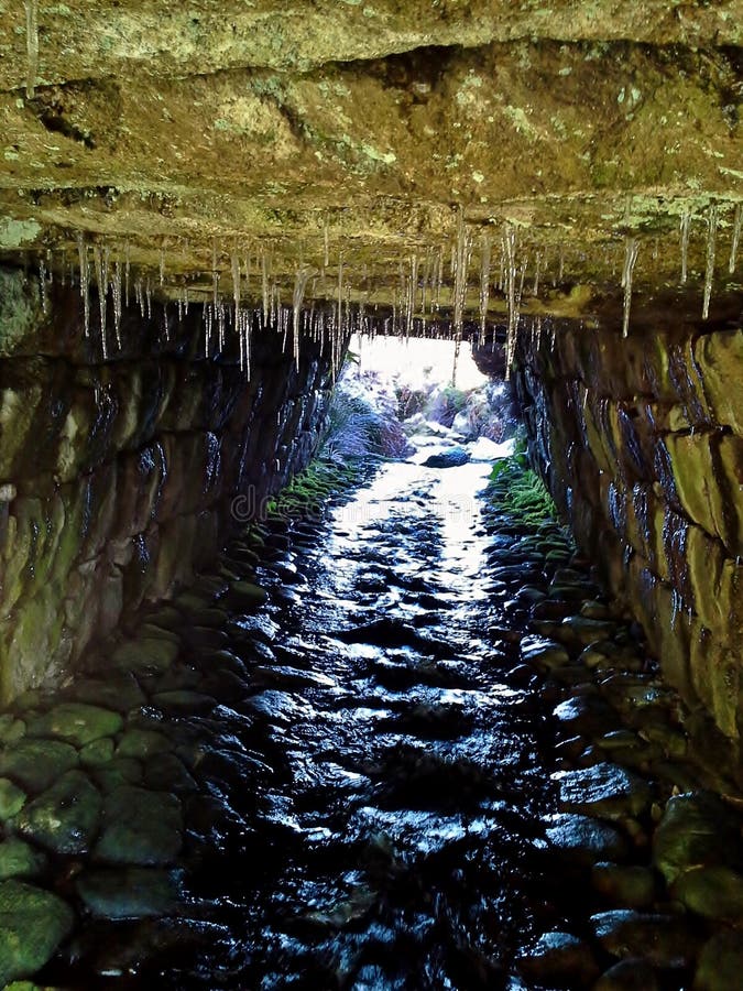 Icicles in a Tunnel - Portrait Stock Photo - Image of stream ...