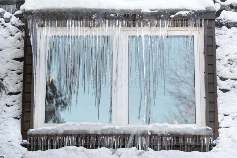 Icicles on Window stock photo. Image of frozen, view - 109615704