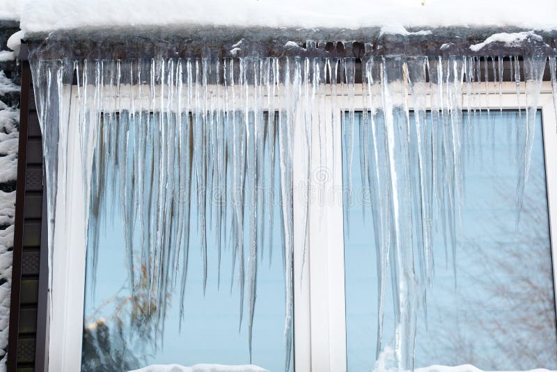 Icicles on Window stock photo. Image of frozen, view - 109615704