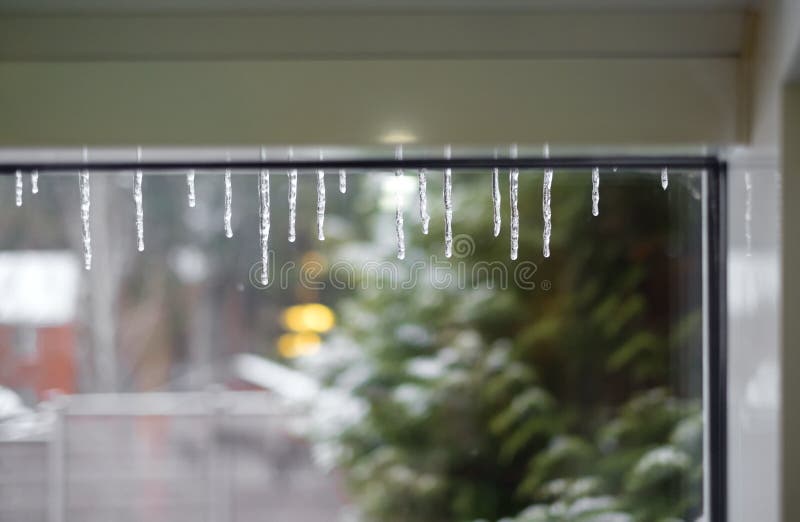 Icicles on Window stock photo. Image of frozen, view - 109615704