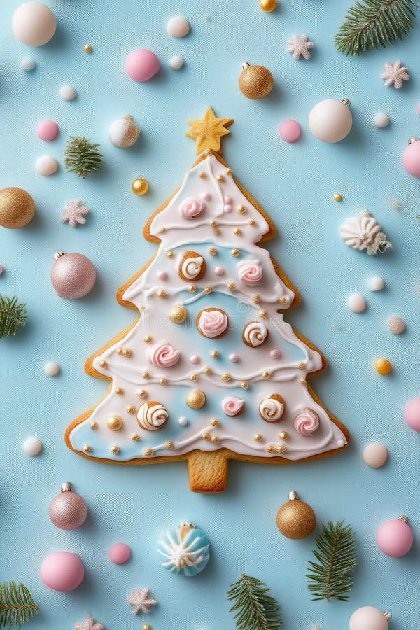 Icing and Cream Decor on Gingerbread Christmas Tree. Stock Illustration ...