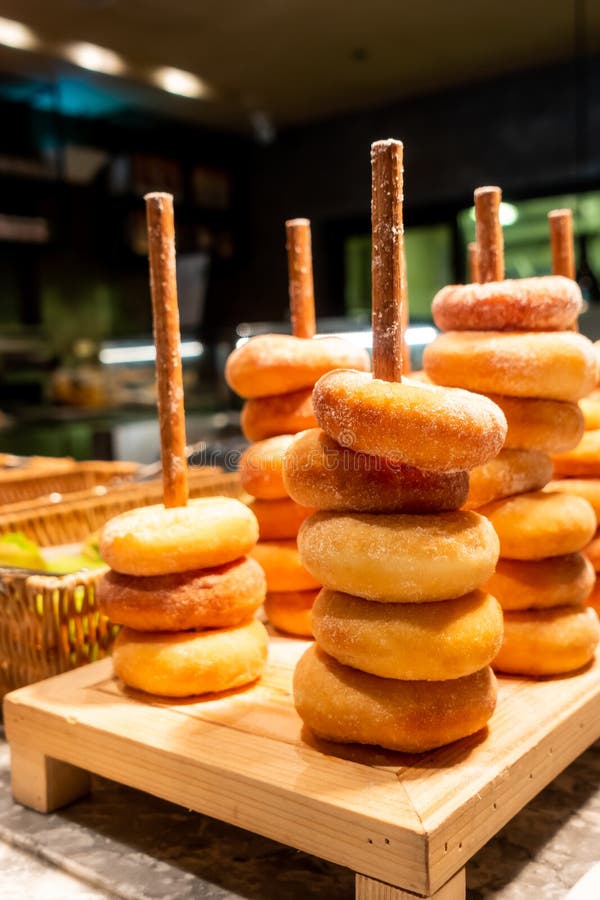Donuts Stack with Chocolate Icing Stock Image - Image of pink, bottom ...