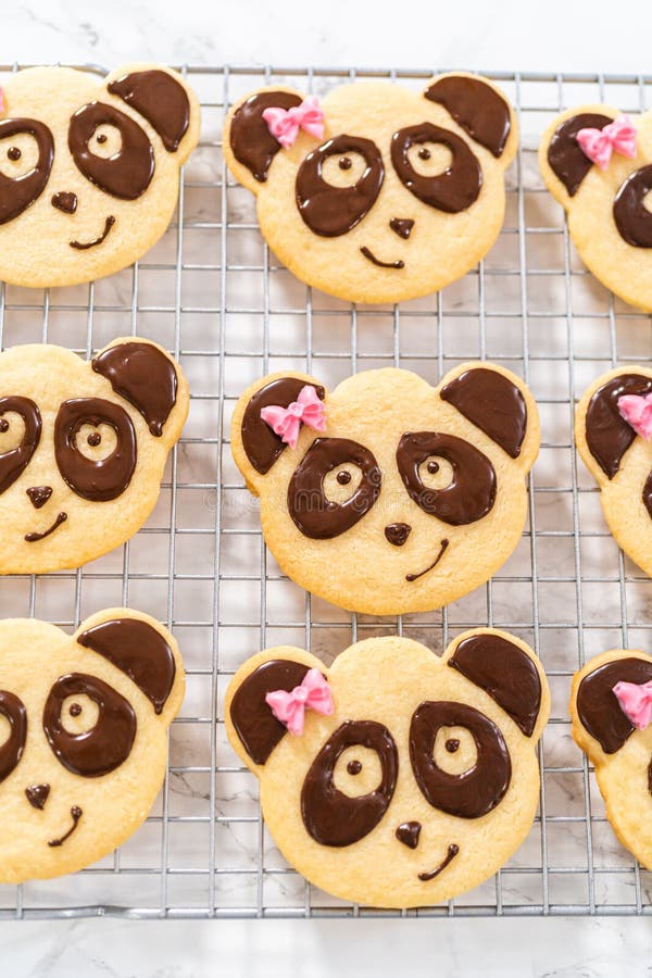 Panda Shaped Shortbread Cookies with Chocolate Icing Stock Photo ...