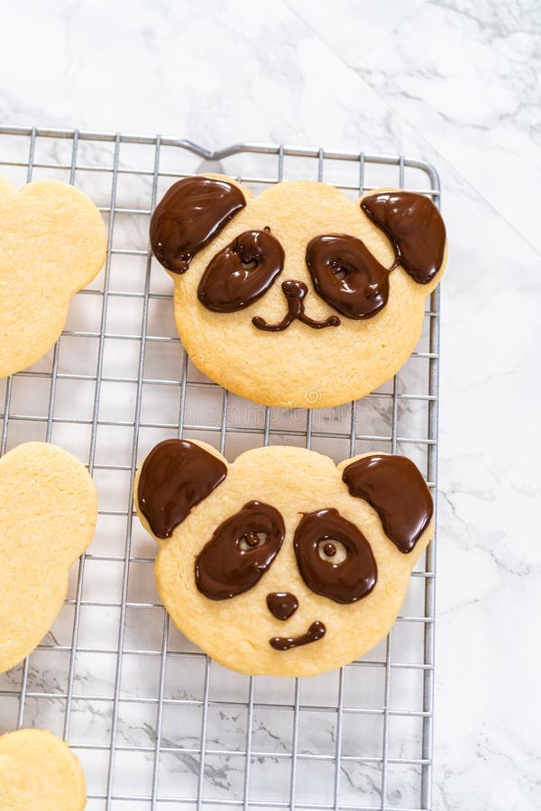 Panda Shaped Shortbread Cookies with Chocolate Icing Stock Image ...