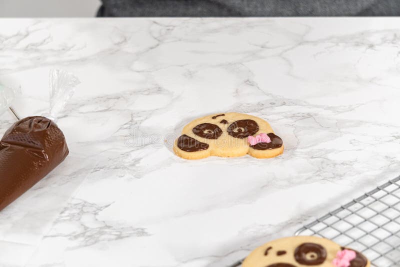 Panda Shaped Shortbread Cookies with Chocolate Icing Stock Photo ...